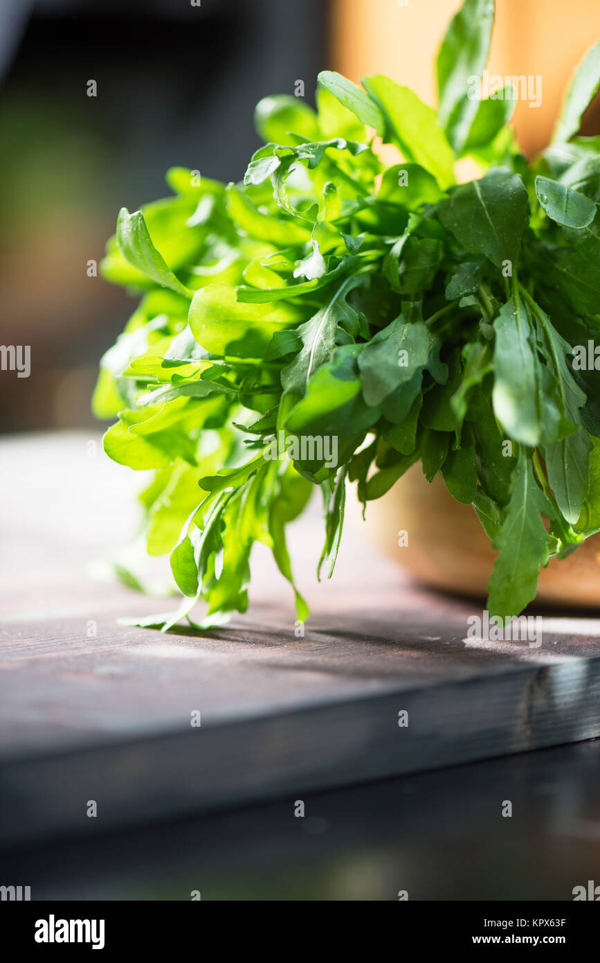 Fresh organic rucola leaves Stock Photo - Alamy