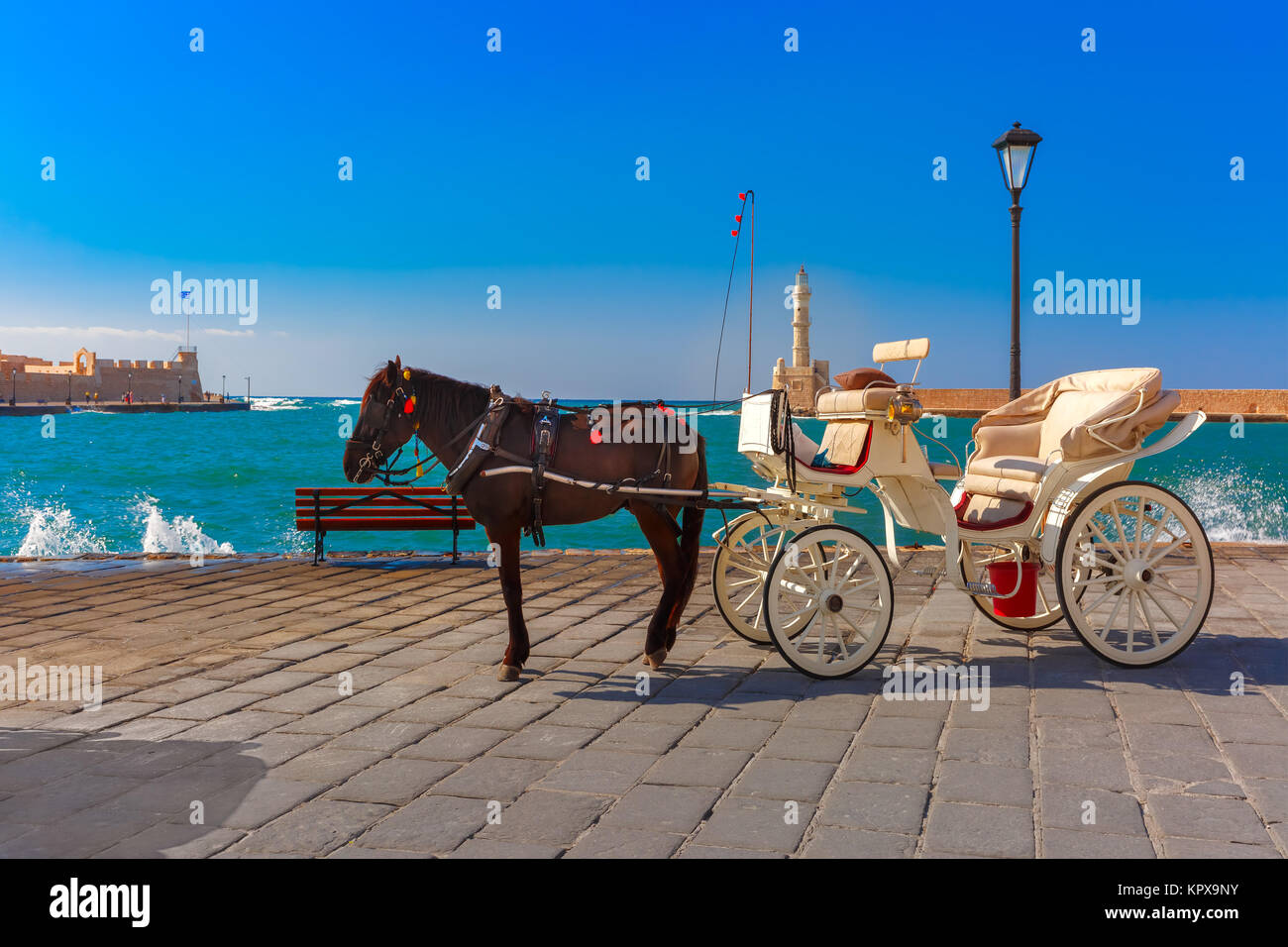 Horse carriage, old harbour, Chania, Crete, Greece Stock Photo - Alamy
