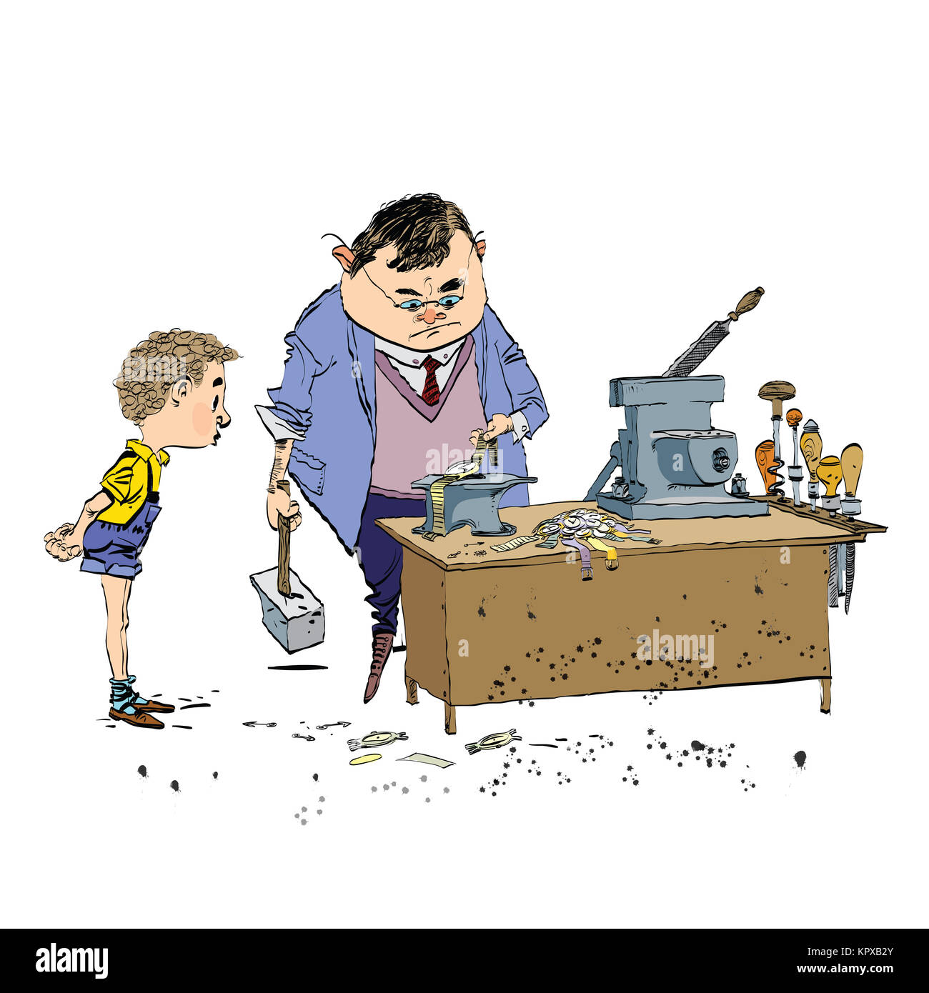 The boy student in class work Stock Photo - Alamy