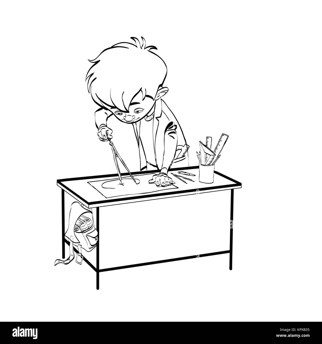 Schoolboy boy drawing lesson designer engineer Stock Photo - Alamy