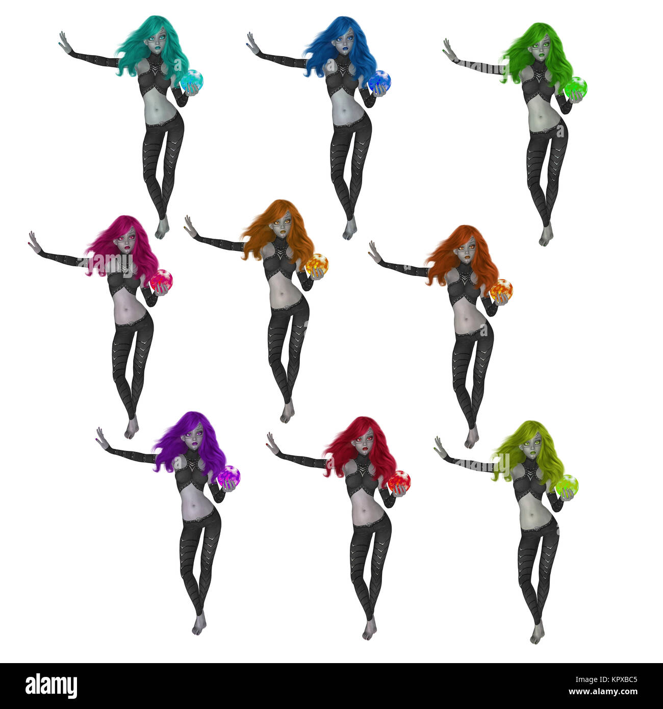 Goth girls dressed in black holding one crystall ball Stock Photo - Alamy