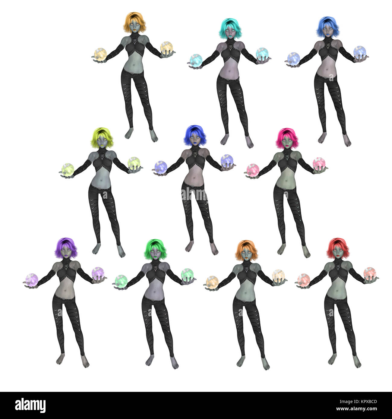 Goth girls dressed in black holding two crystall balls Stock Photo - Alamy