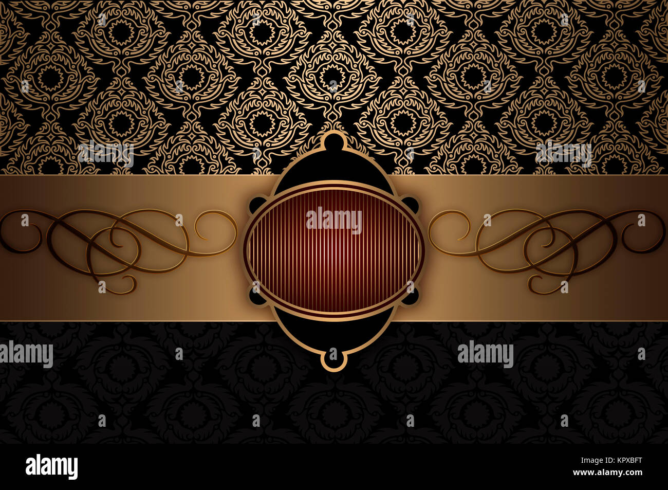 Gold and black vintage background with decorative frame and elegant ...