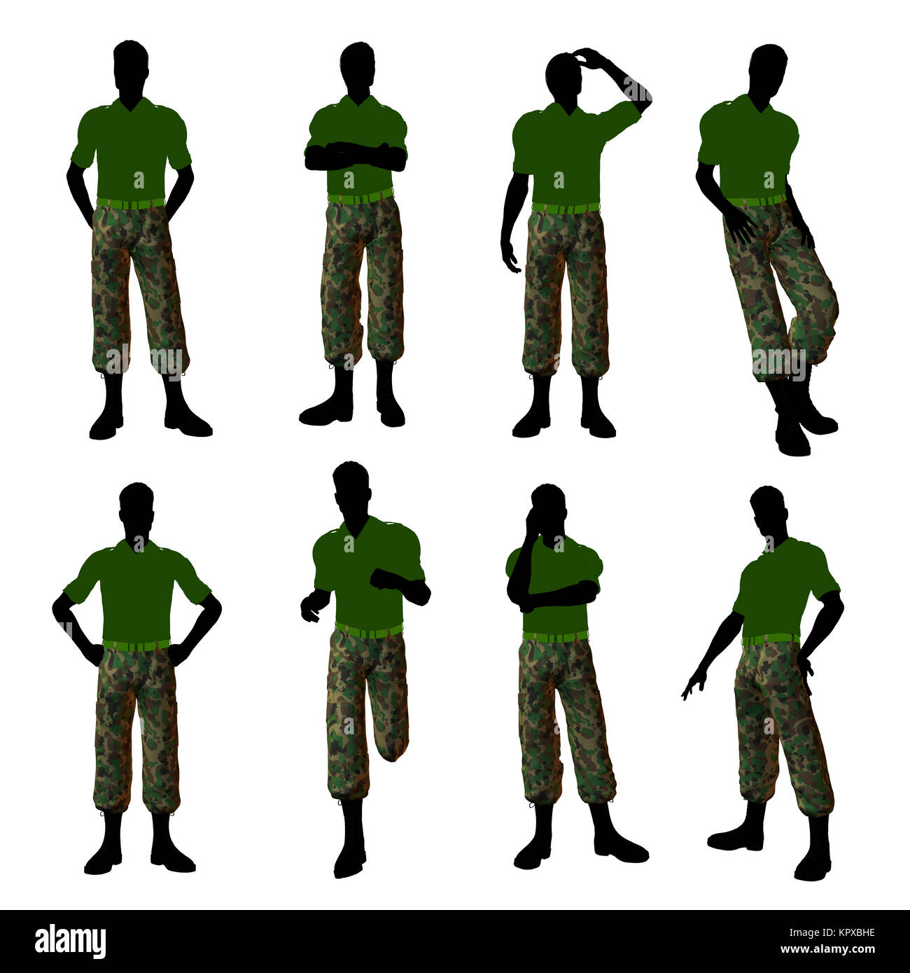 Male Soldier dressed in camouflage Illustration Silhouette Stock Photo ...