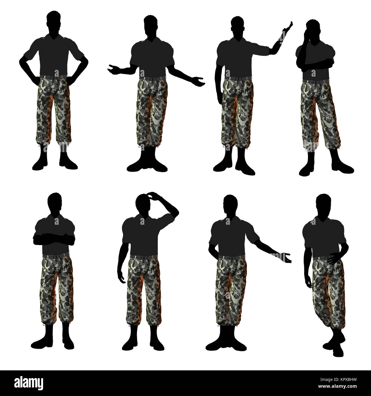 Male Soldier dressed in camouflage Illustration Silhouette Stock Photo ...