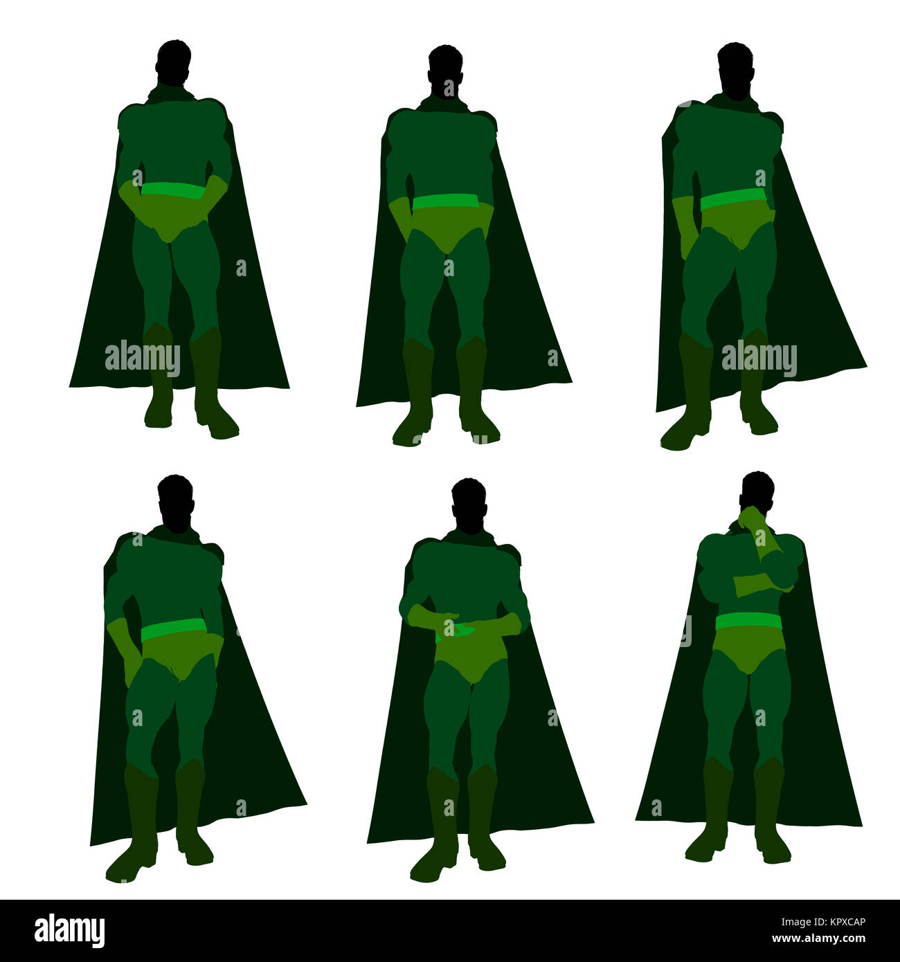 Male super hero silhouette dressed in shorts on a white background ...