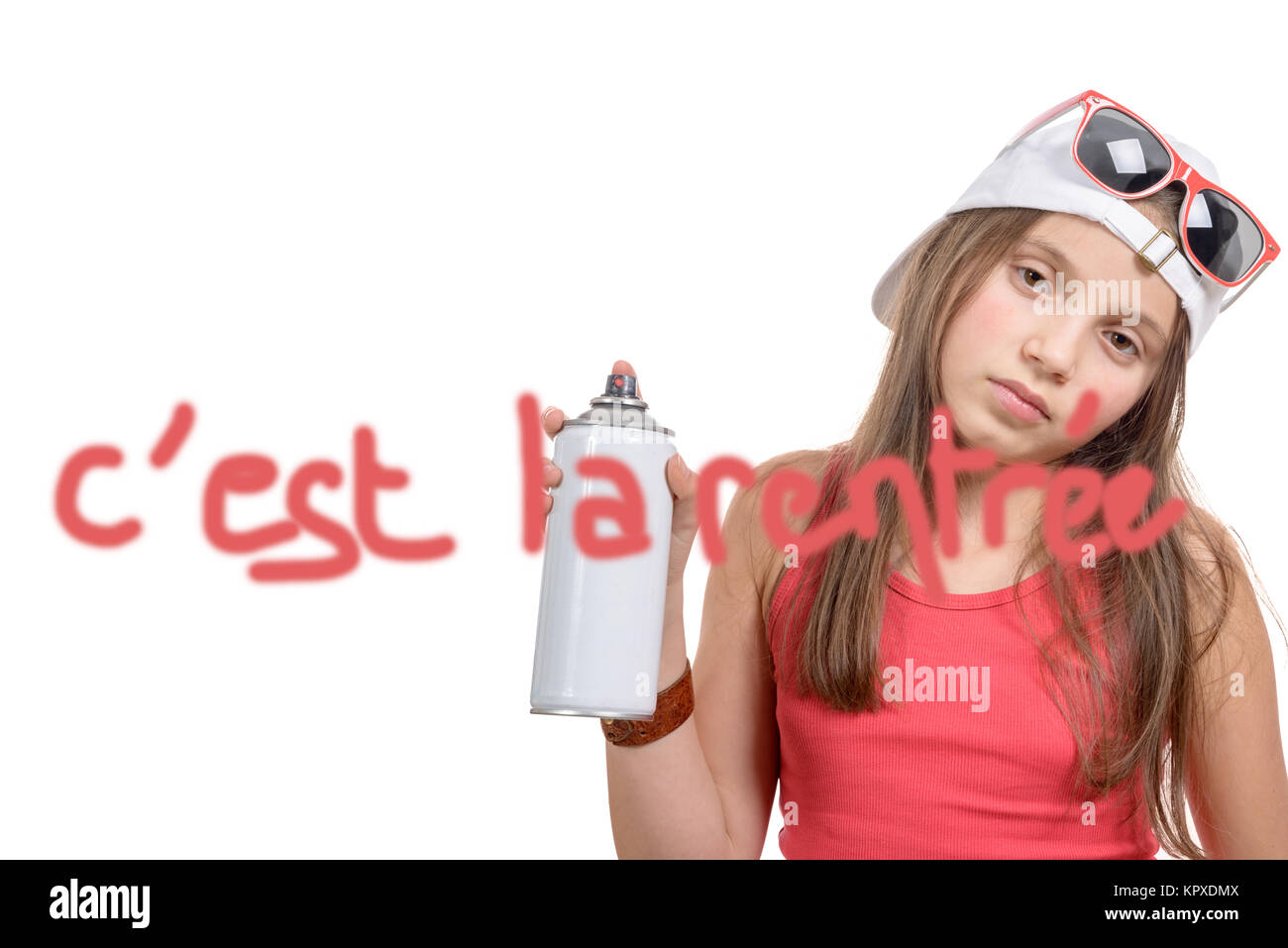 girl writing back to school with a spray can Stock Photo - Alamy