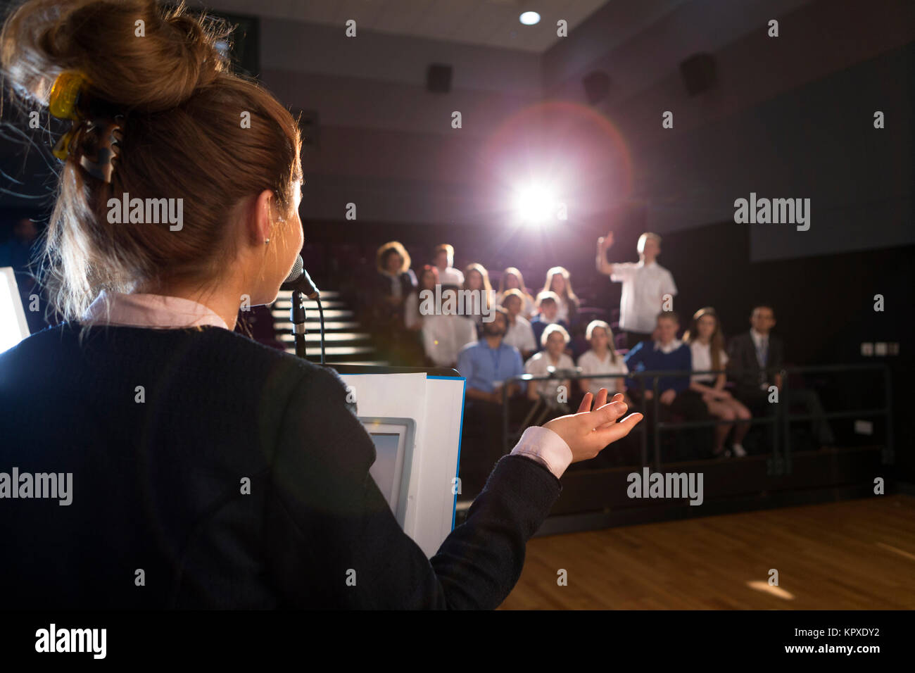 Girl podium speech crowd hi-res stock photography and images - Alamy