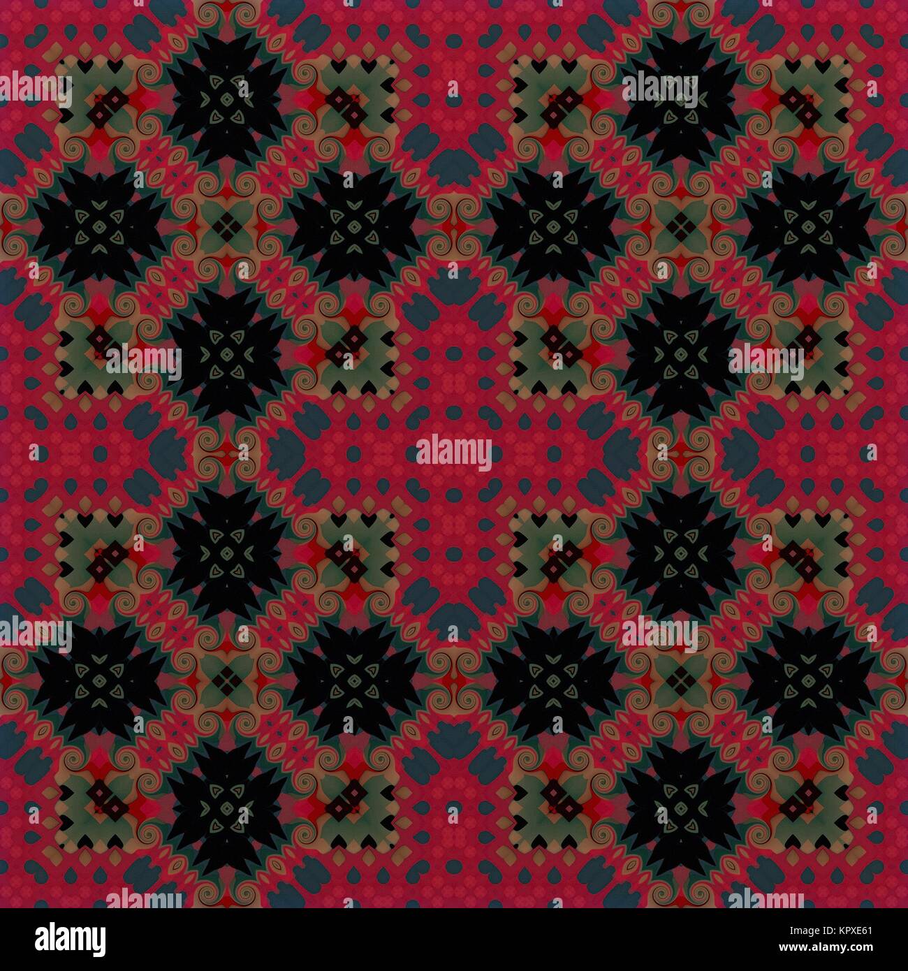 Seamless raster pattern in oriental style Flower psychedelic mosaic ...