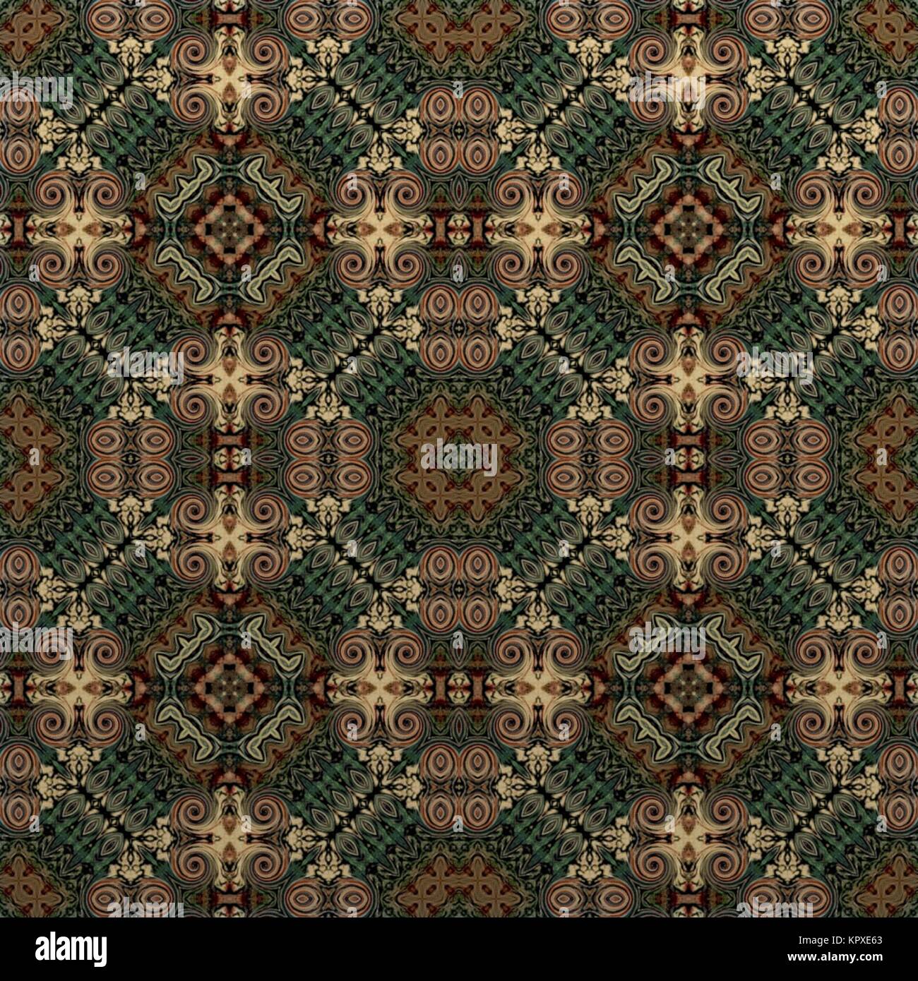 Seamless raster pattern in oriental style Flower psychedelic mosaic ...