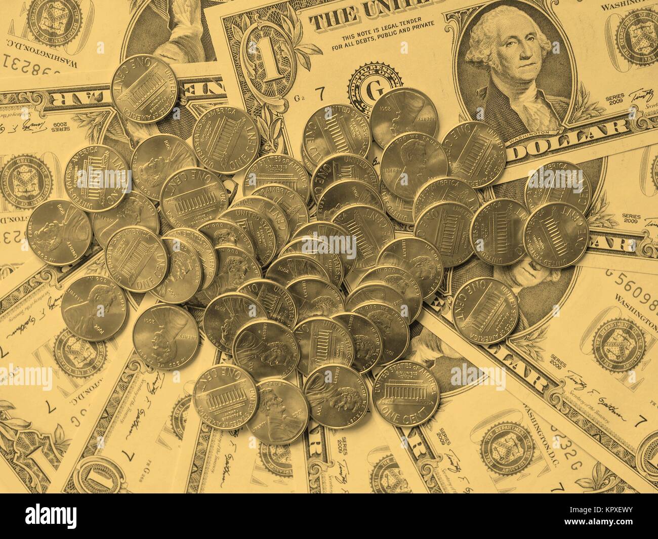 Us dollars and golden coins hi-res stock photography and images - Alamy