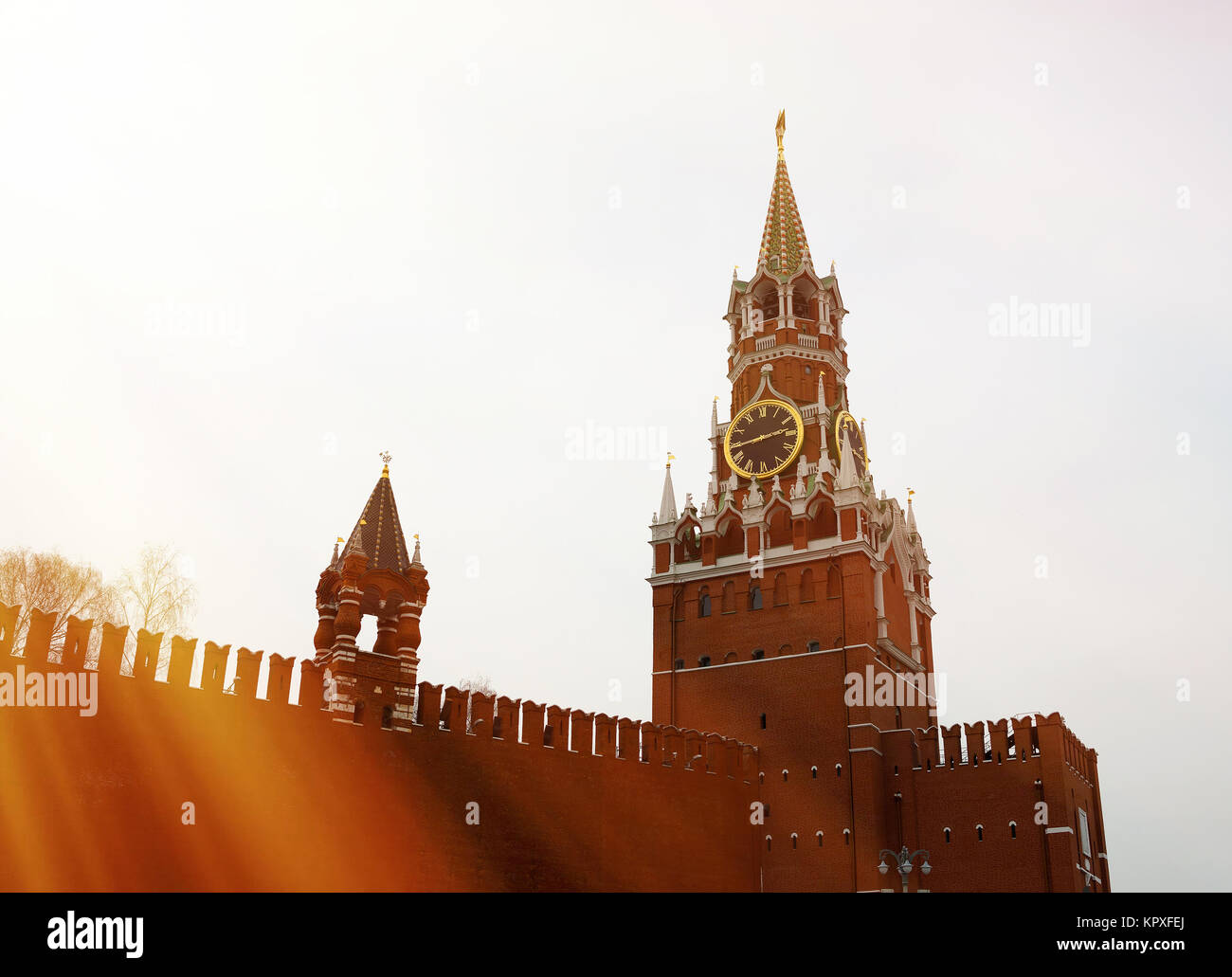 Moscow Clock Tower on Red Square background Stock Photo - Alamy