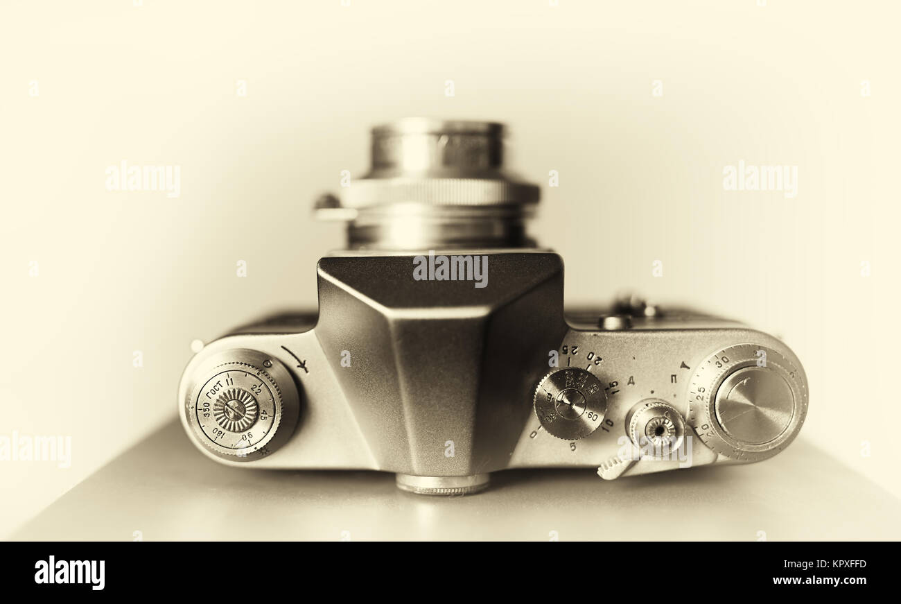Vintage camera bokeh background Stock Photo - Alamy