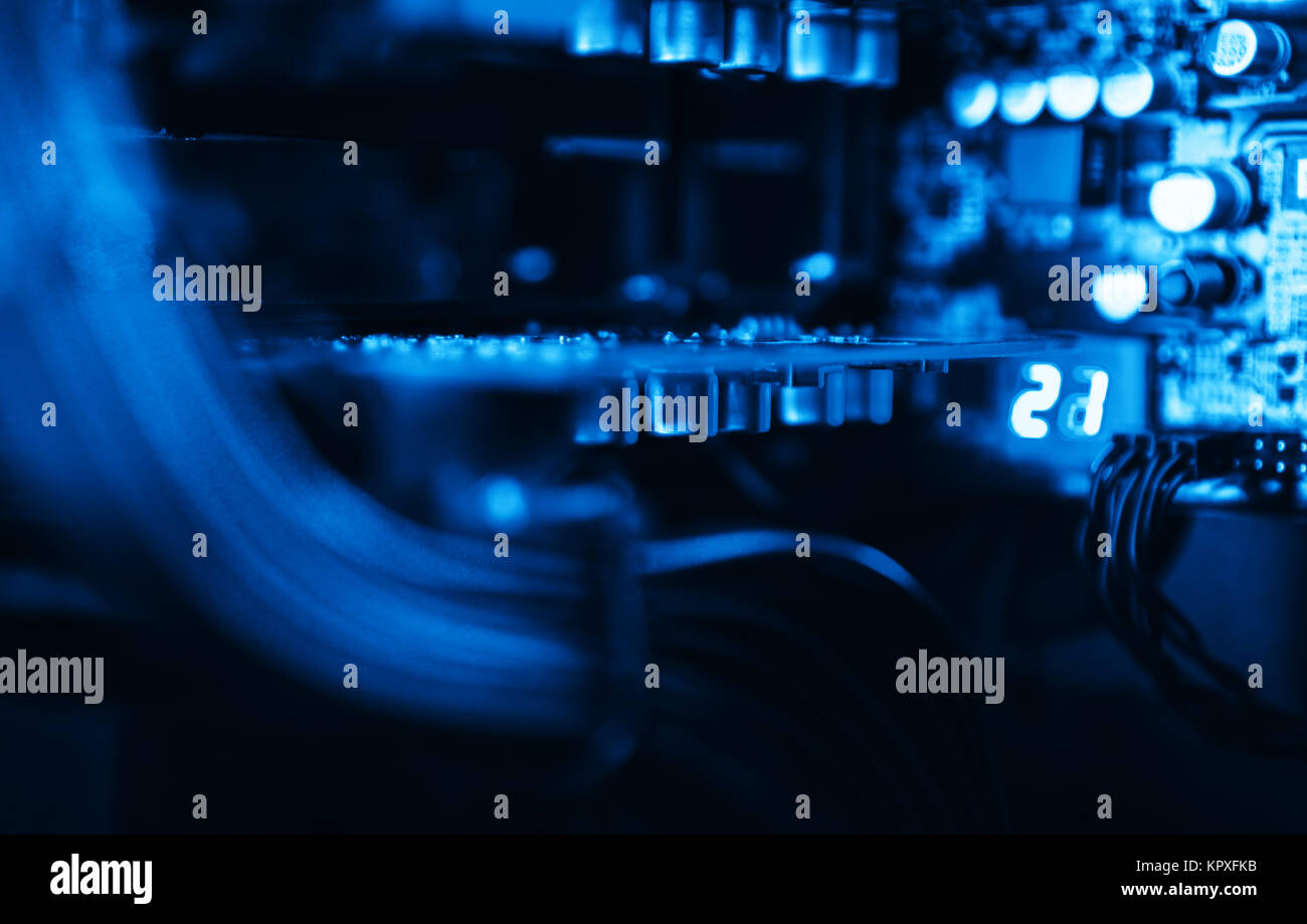 Inside computer blue vibrant bokeh background backdrop Stock Photo - Alamy