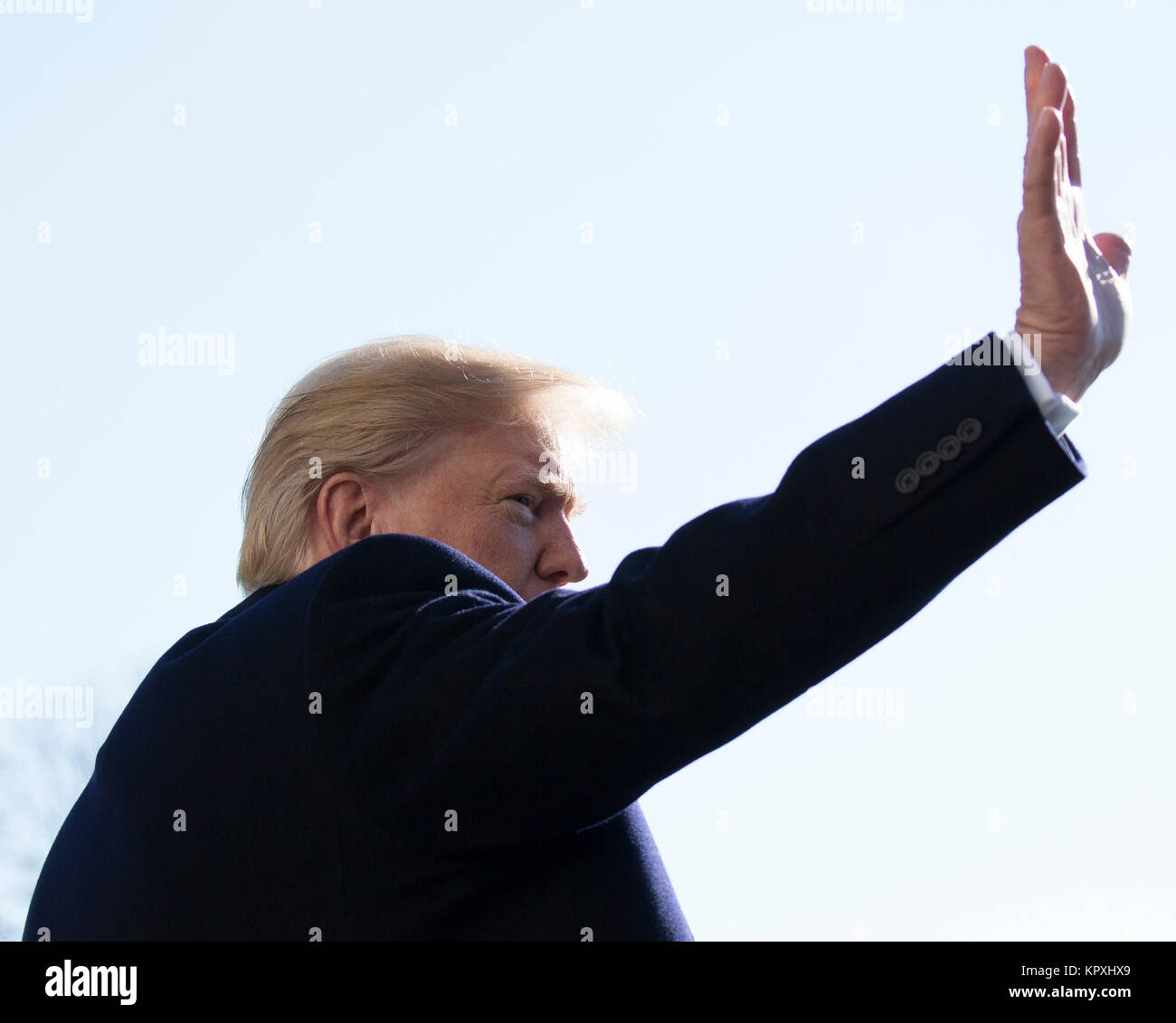 United States President Donald J. Trump waves as he departs the White ...