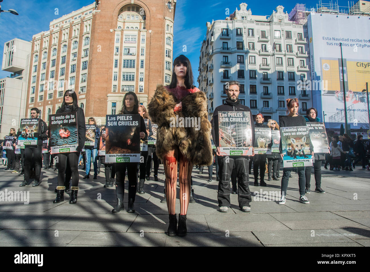Anti-fur protest takes place on the streets of Madrid, in the square ...