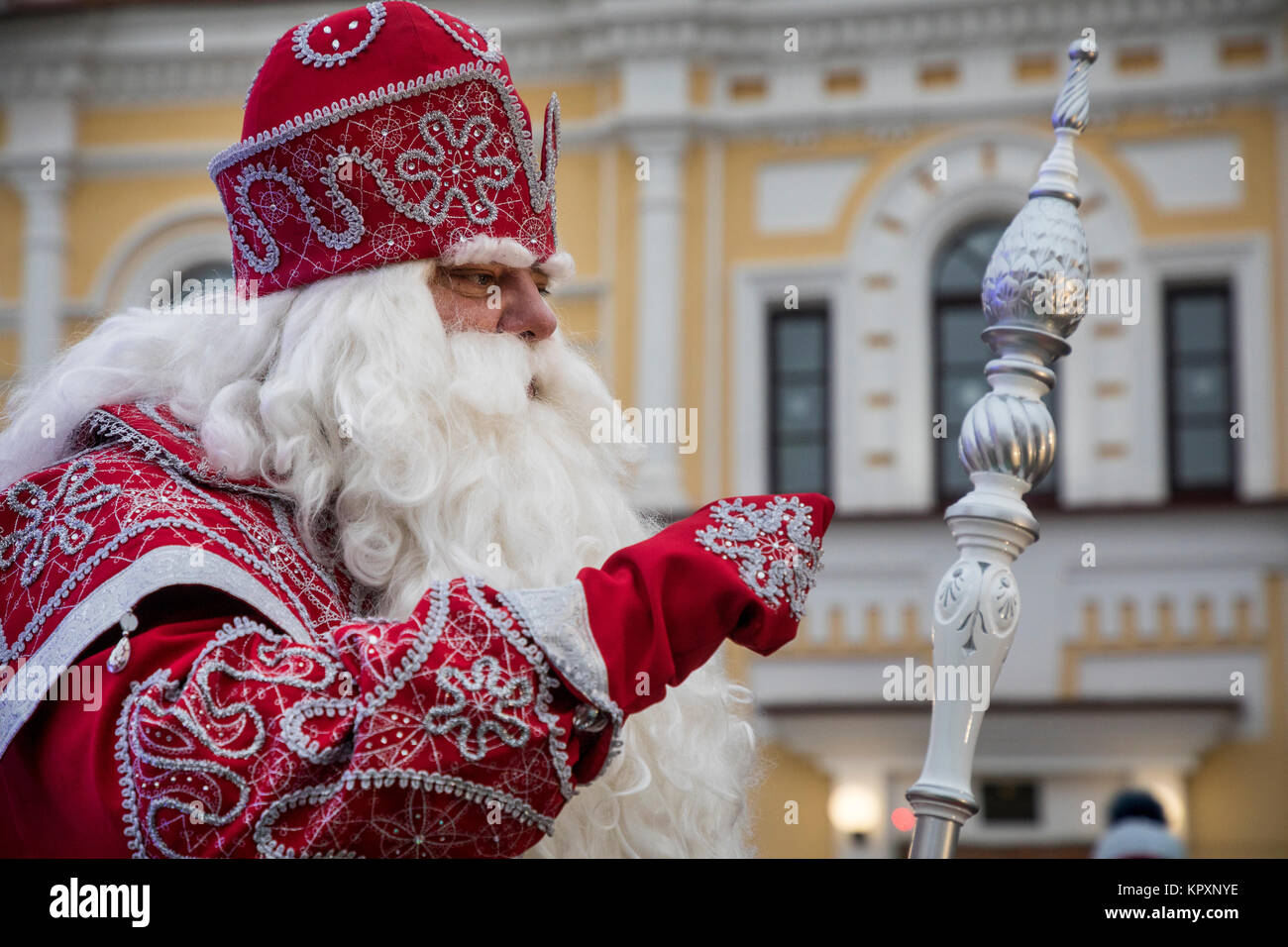 Father Frost (Ded Moroz) from Veliky Ustyug residence congratulates the ...
