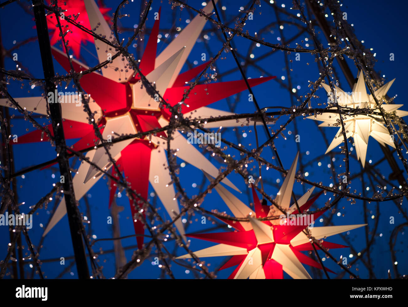 Herrnhut, Germany. 07th Dec, 2017. Illuminated Christmas stars hang in ...