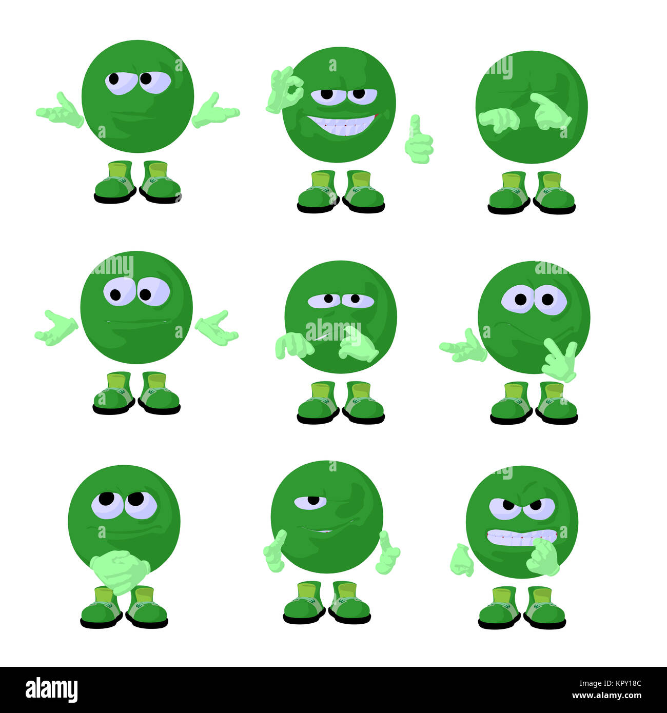 Cute green emoticon art illustration on a white background Stock Photo ...