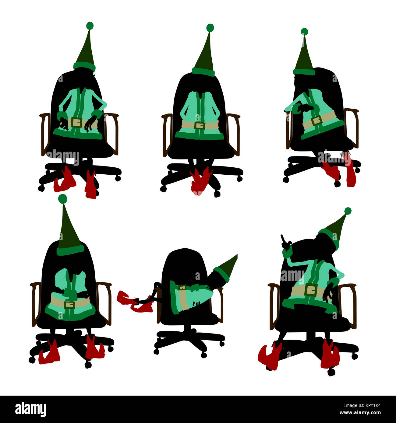 A christmas elf sitting in a chair illustration silhouette on a white ...