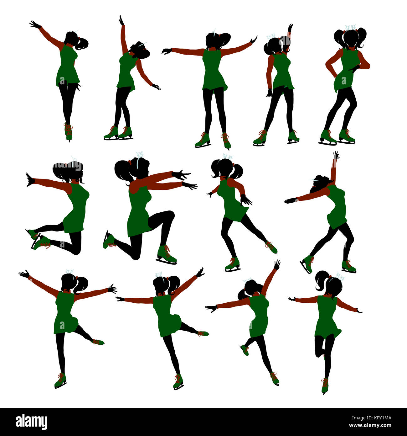 Christmas elf ice skating illustration silhouette on a white background ...
