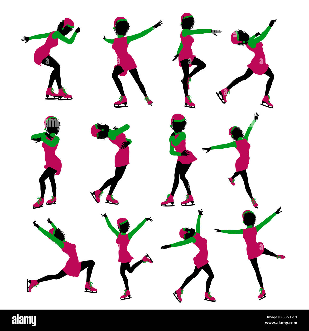 African ameircan christmas elf ice skating illustration silhouette on a ...