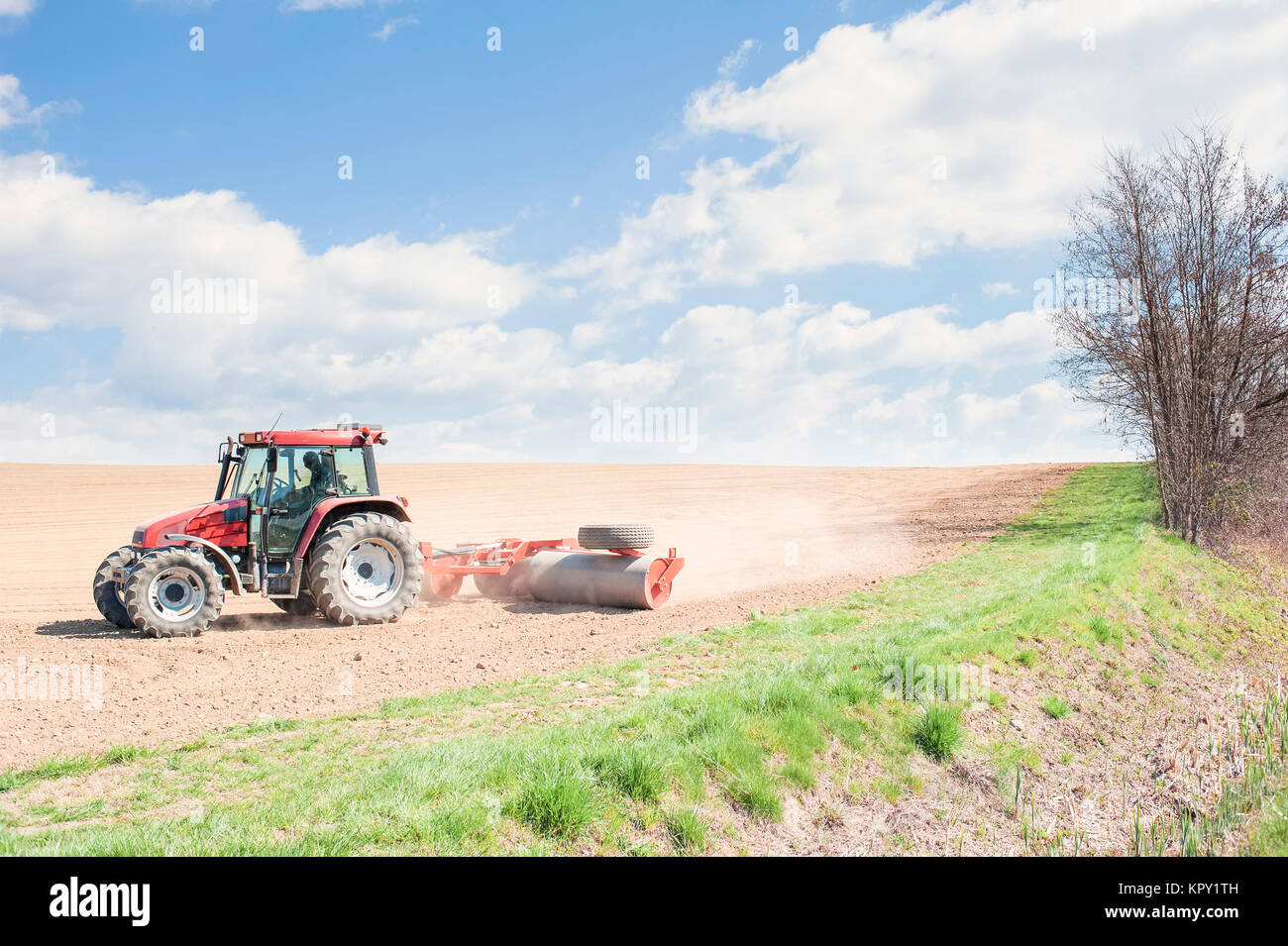 Tractor compresses the soil after planting with rollers Stock Photo - Alamy