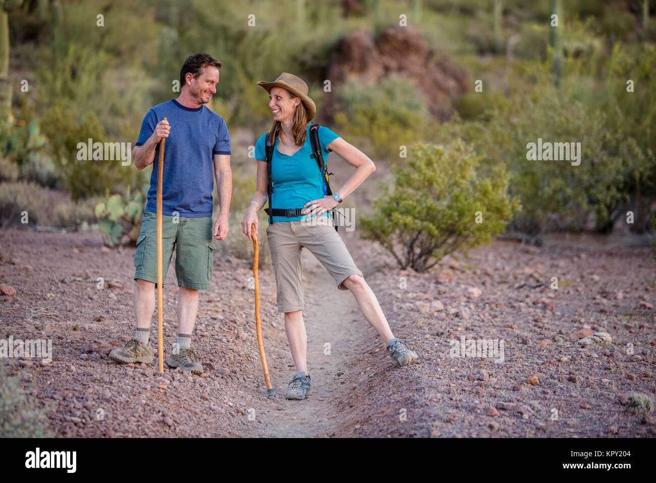 Fun Couple on Nature Trail Stock Photo - Alamy