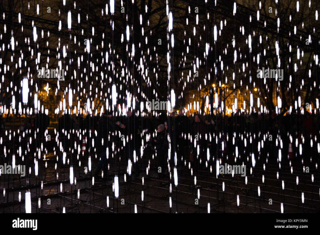 Riga, Latvia, Staro Riga festival. Art monument in Riga. 2017 Night ...
