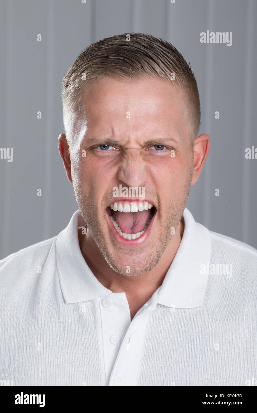 Portrait Of Man Screaming Stock Photo - Alamy