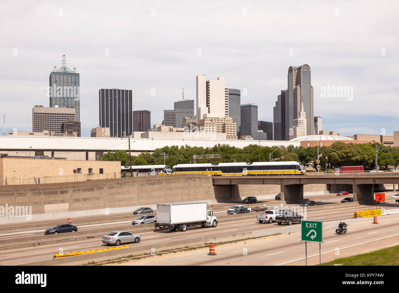 View over Dallas downtown with a highway in foreground. Texas, United ...