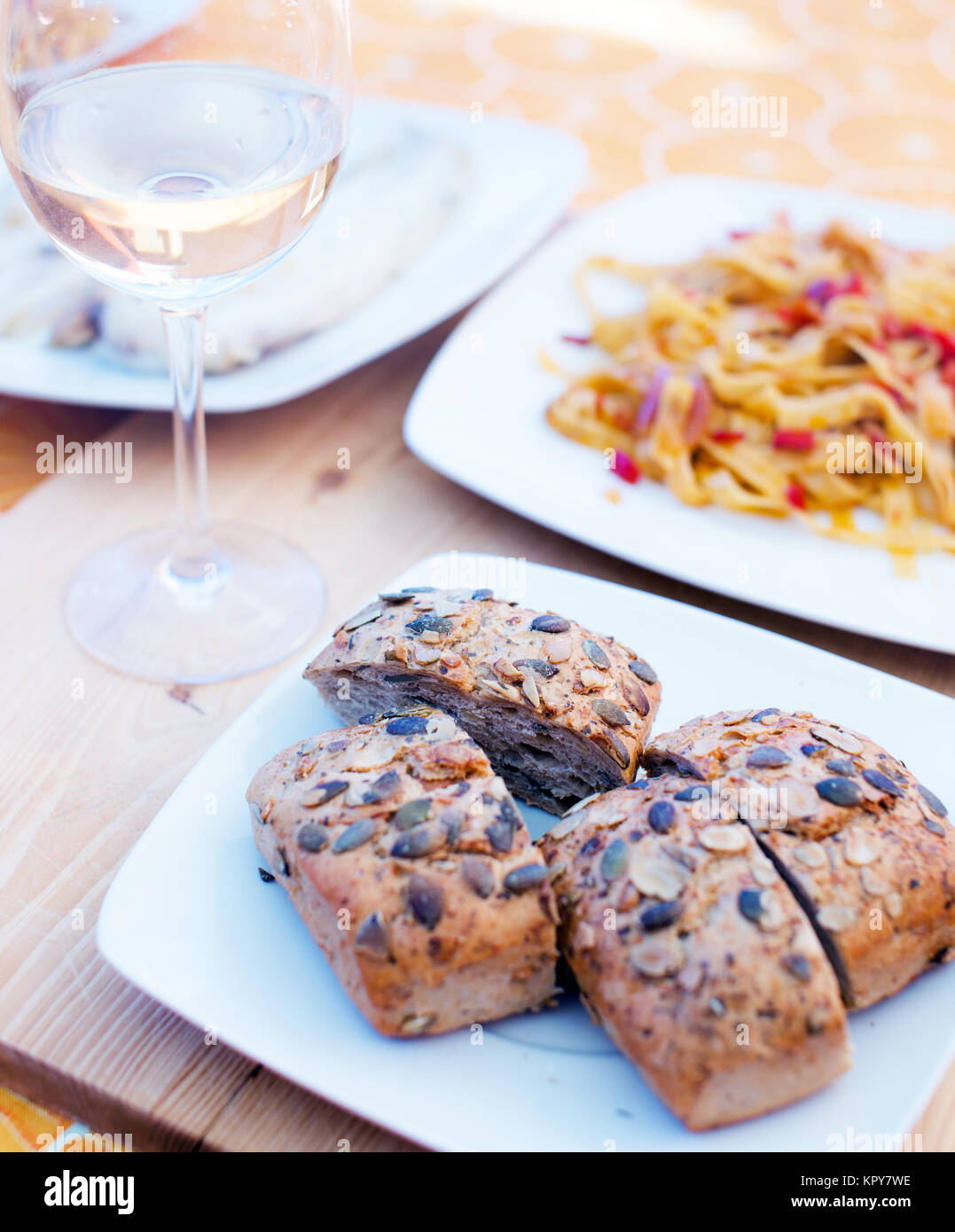 Slices of bread and pasta Stock Photo - Alamy