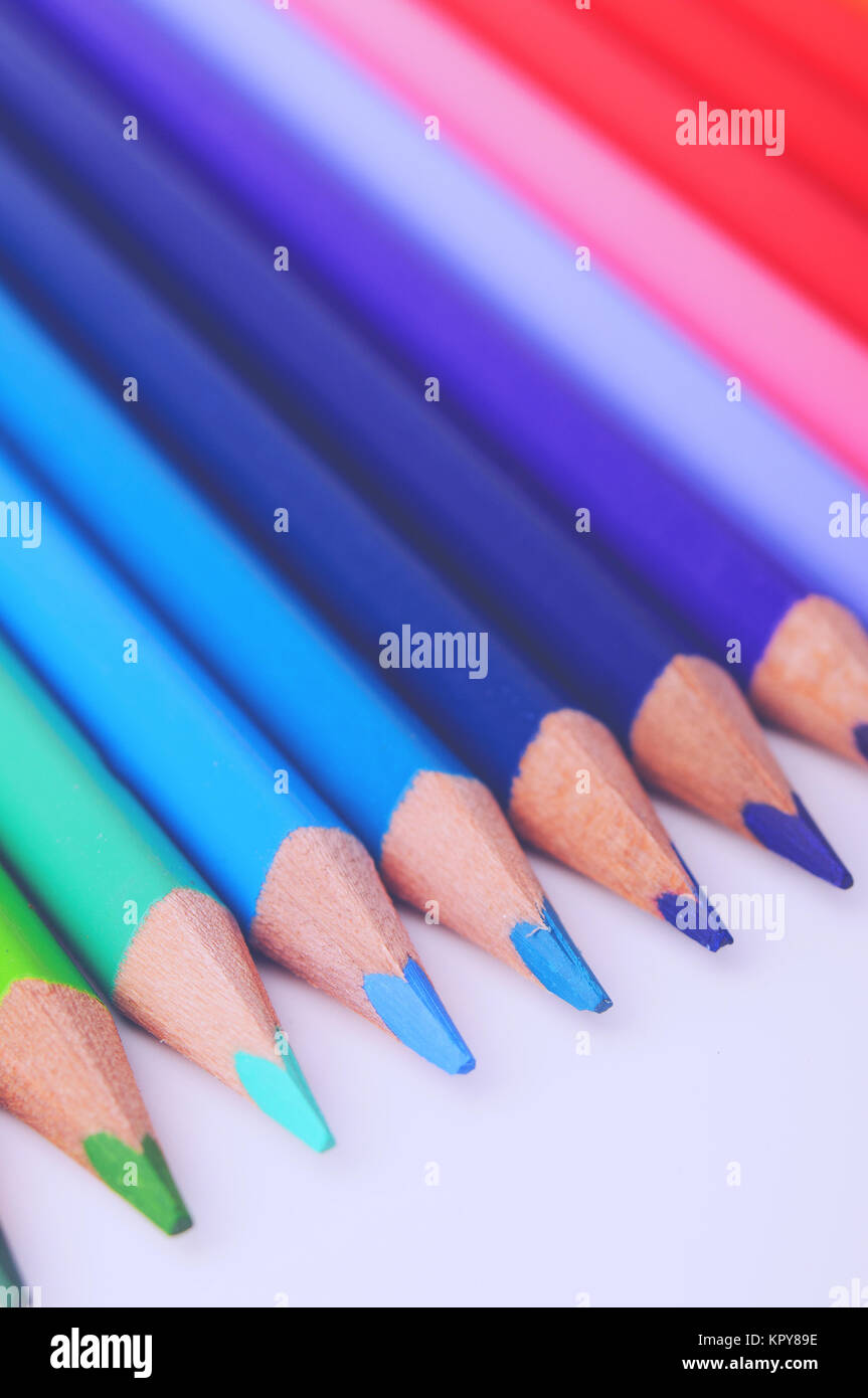 Green, blue and red color pencils .studio shot Stock Photo - Alamy