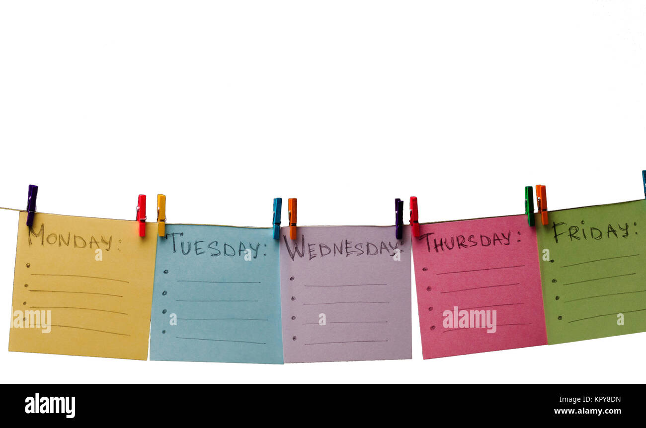 colored paper with the days of the week Stock Photo - Alamy