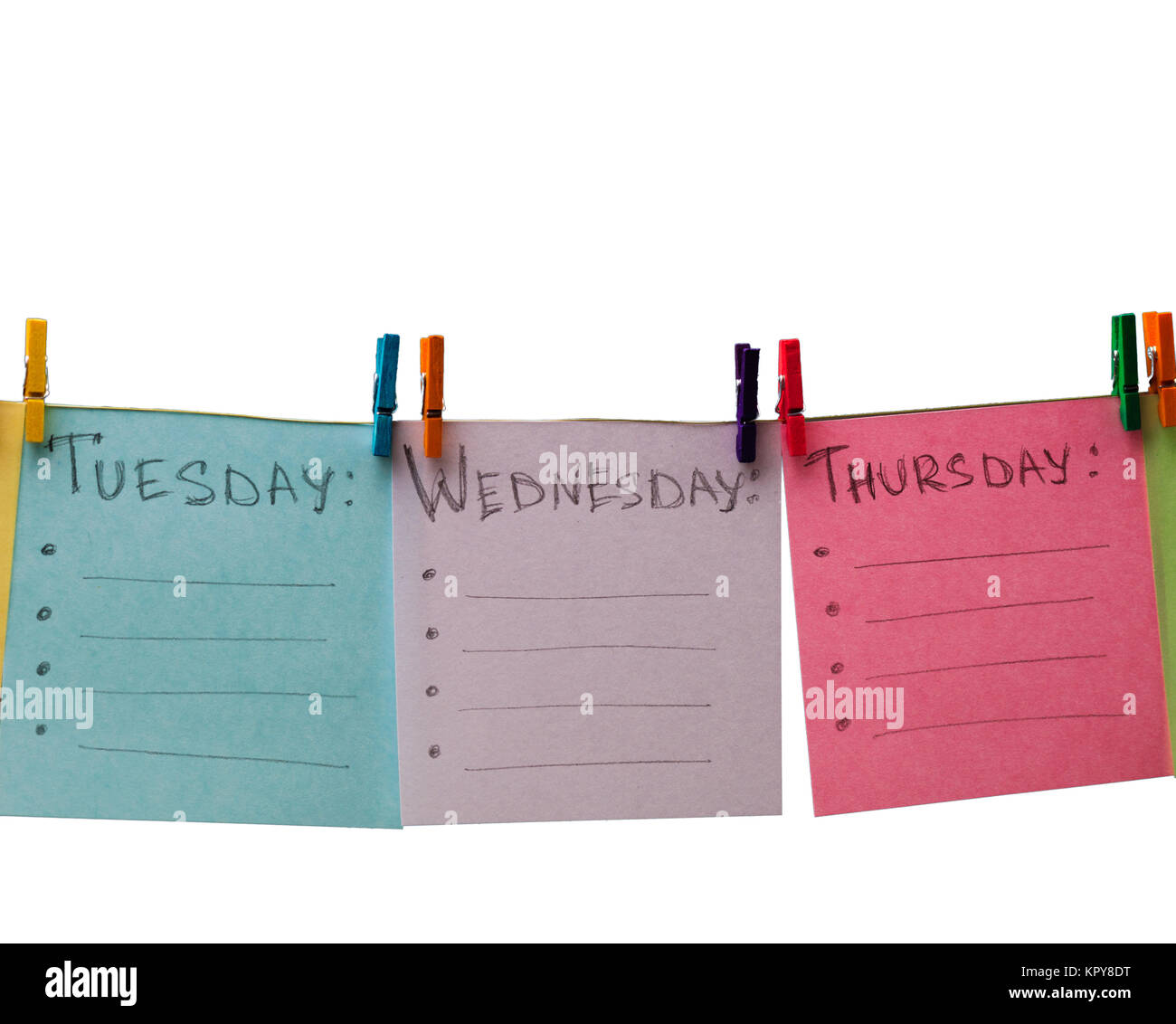 colored paper with the days of the week Stock Photo - Alamy