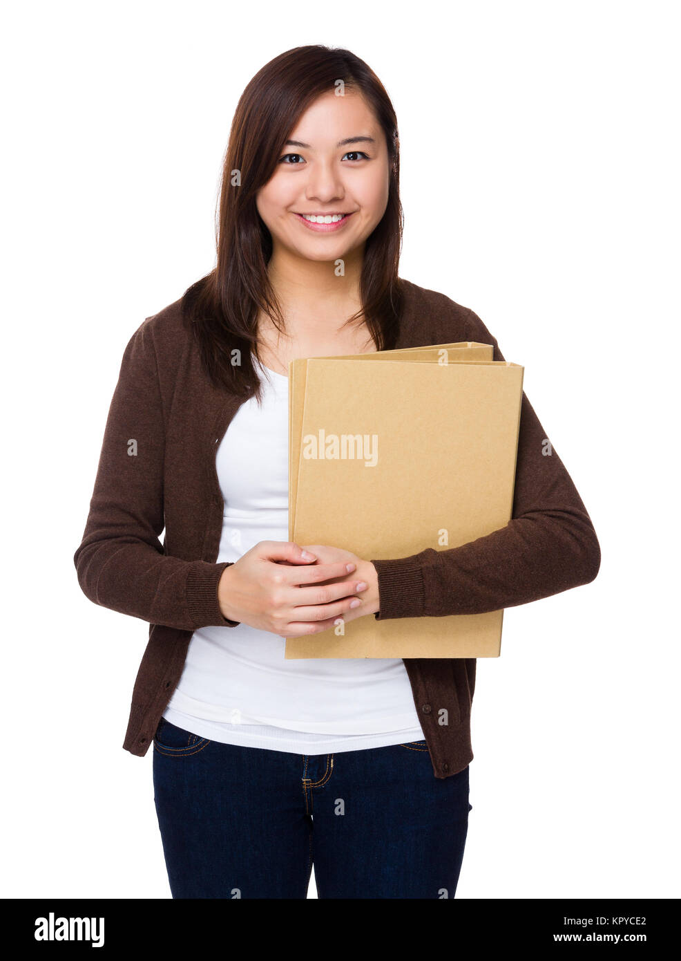 Asian woman hold with folder Stock Photo - Alamy