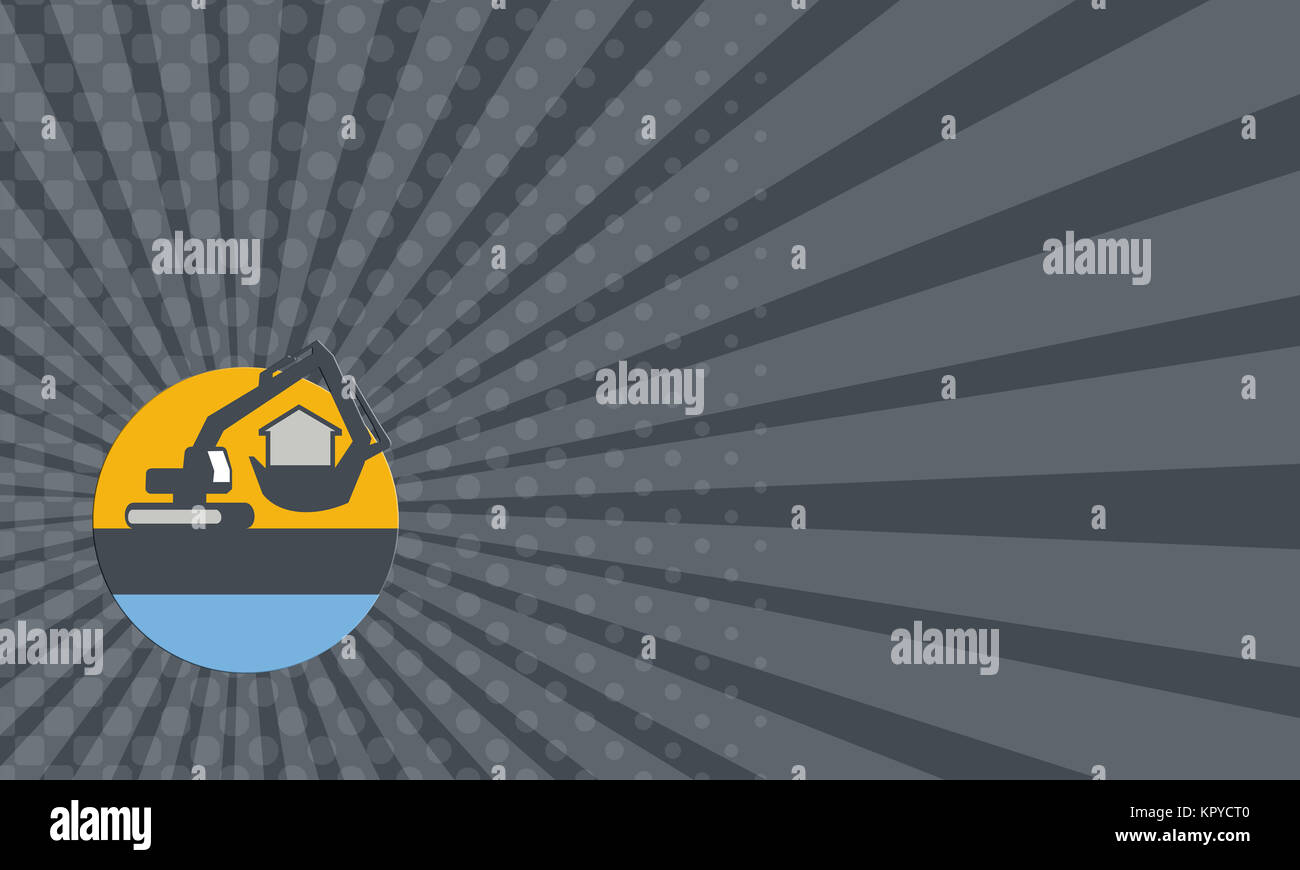 Business card Excavator Digger Handling House Circle Retro Stock Photo ...