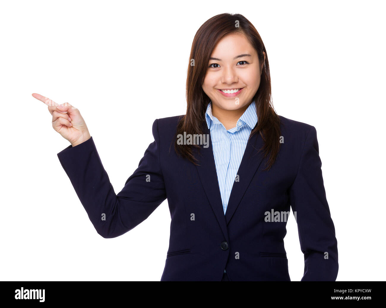 Businesswoman with finger point up Stock Photo - Alamy