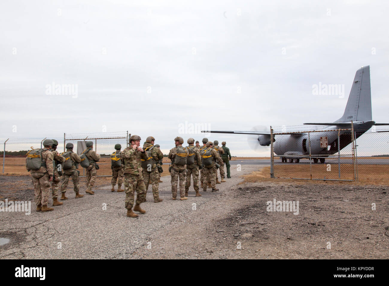 U.S. Army paratroopers prepare to board the C-27J Spartan during the ...