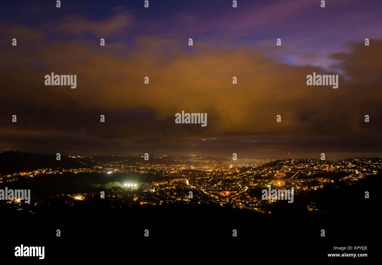 View of Bath at night from Solsbury Hill. The UNESCO World Heritage ...