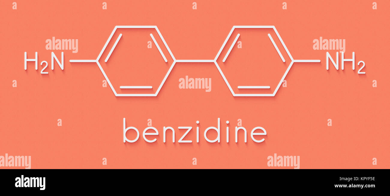 Benzidine (4,4’-diaminobiphenyl) chemical. Highly carcinogenic. Used in ...