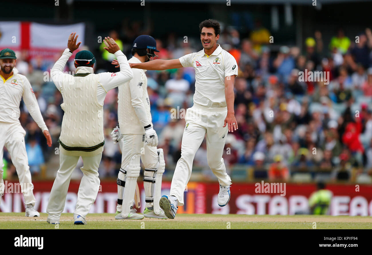 Australia's Mitchell Starc celebrates the wicket of England's James ...