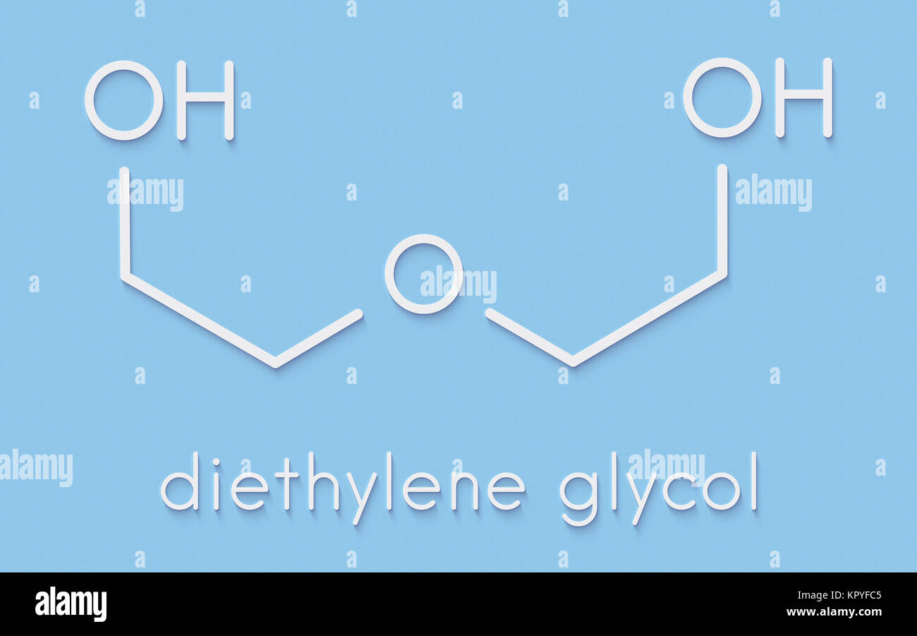 Diethylene glycol chemical solvent molecule. Highly toxic. Used as ...