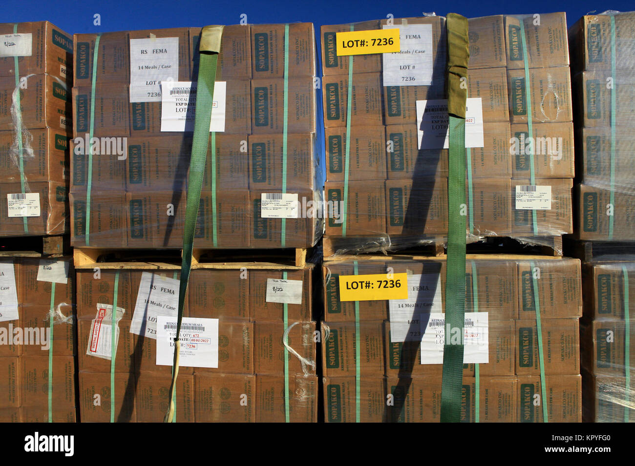 Pallets of food totaling 5,376 meals are loaded onto a palletized ...