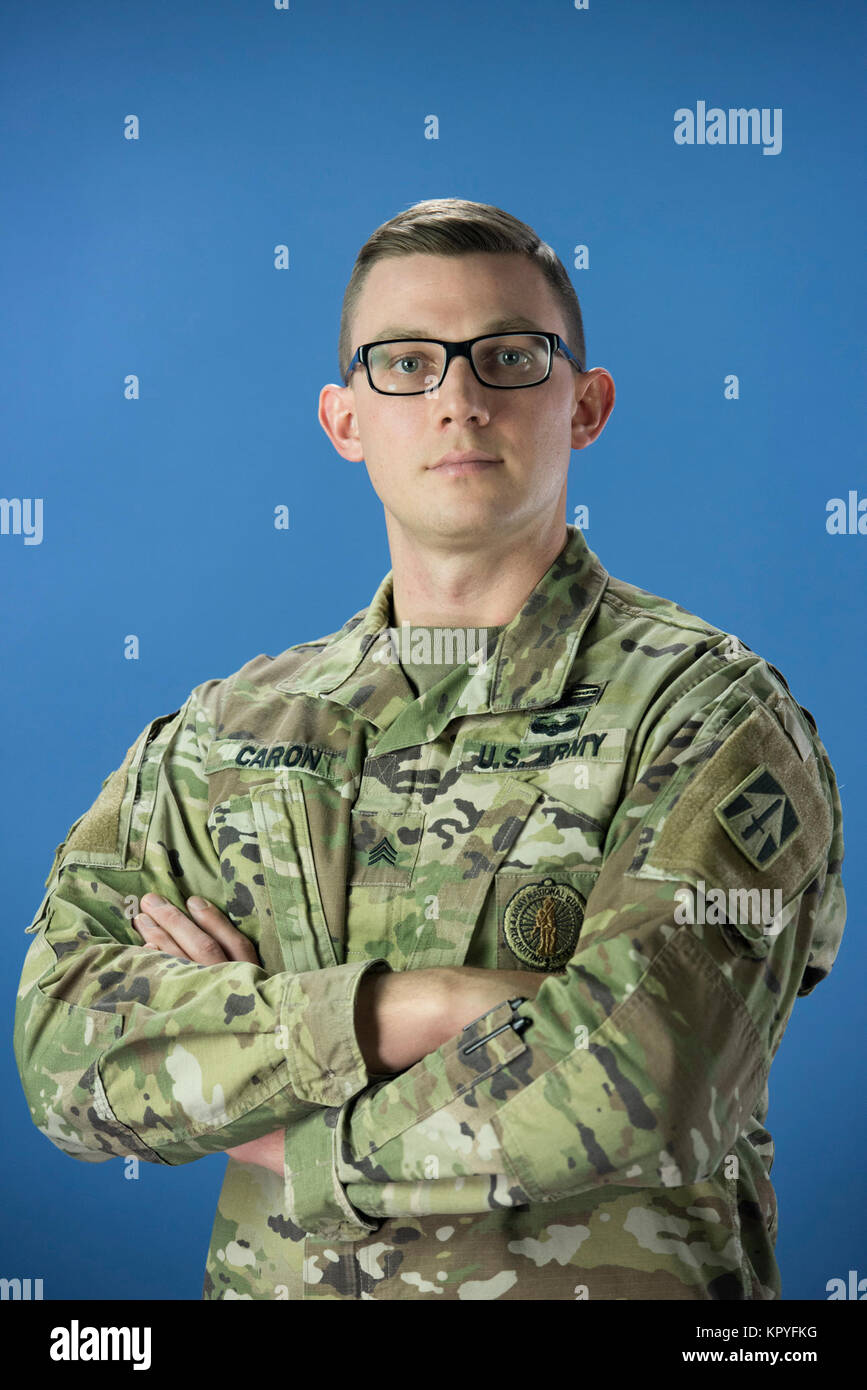 Sgt. Dexter Caron, a recruiter with Indiana National Guard, poses for ...