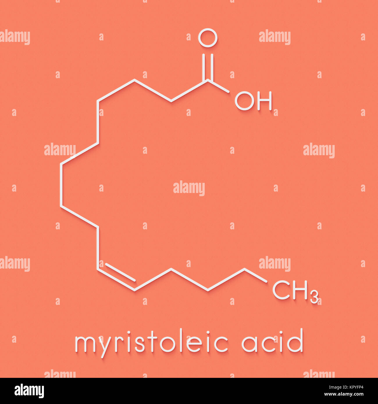 Myristoleic acid (omega-5) fatty acid molecule. Skeletal formula Stock ...