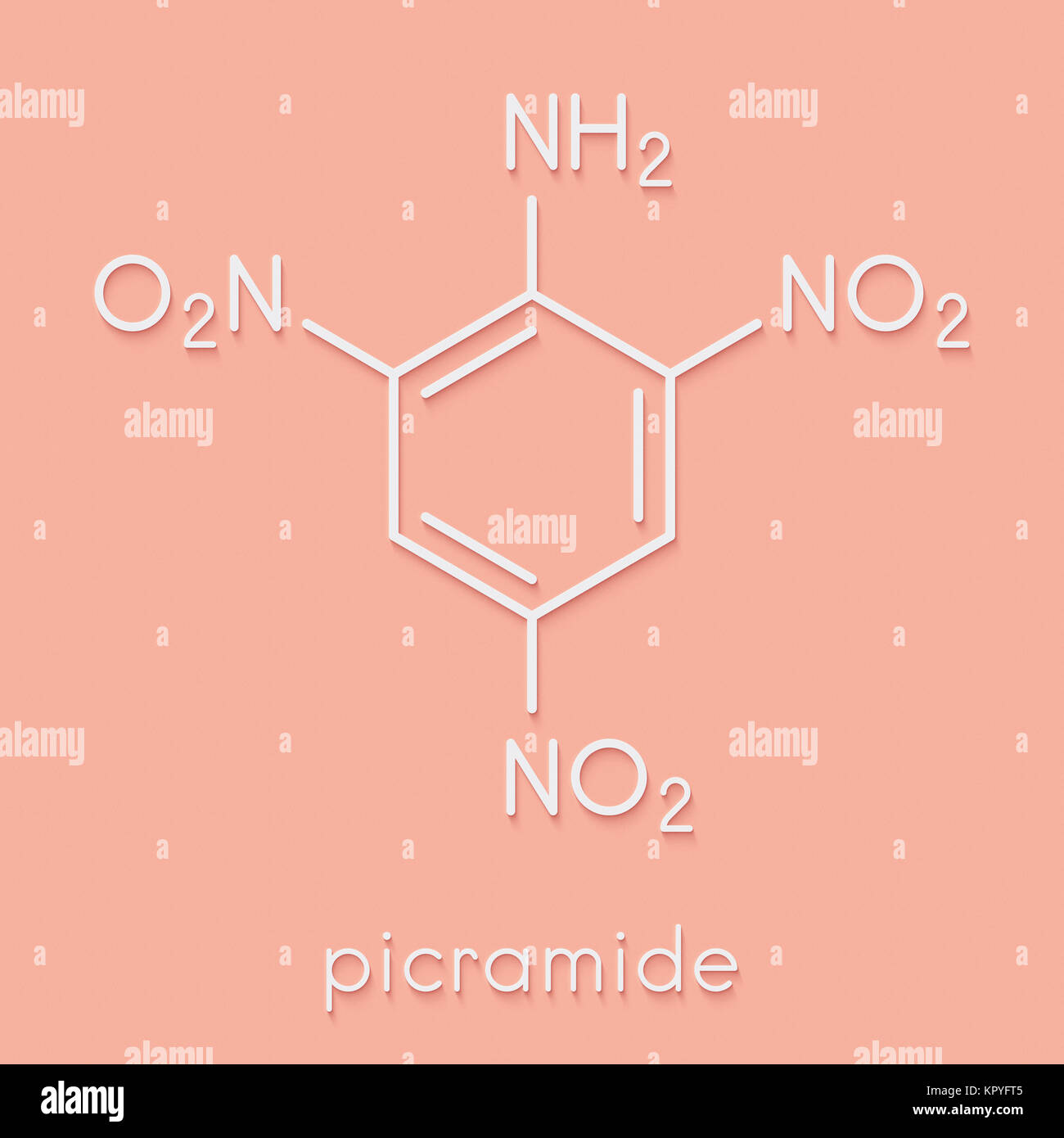 Picramide, (2,4,6-trinitroaniline) explosive molecule. Skeletal formula ...