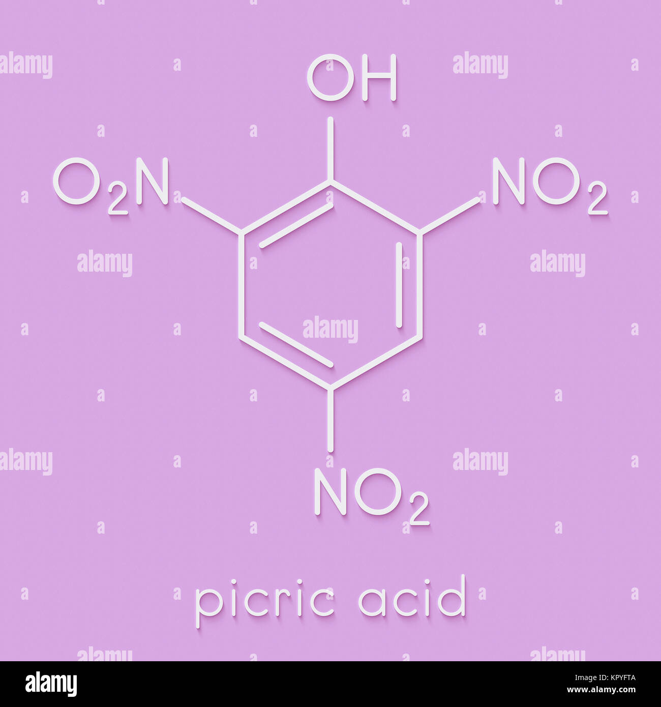 Picric acid (2,4,6-trinitrophenol) explosive molecule. Skeletal formula ...