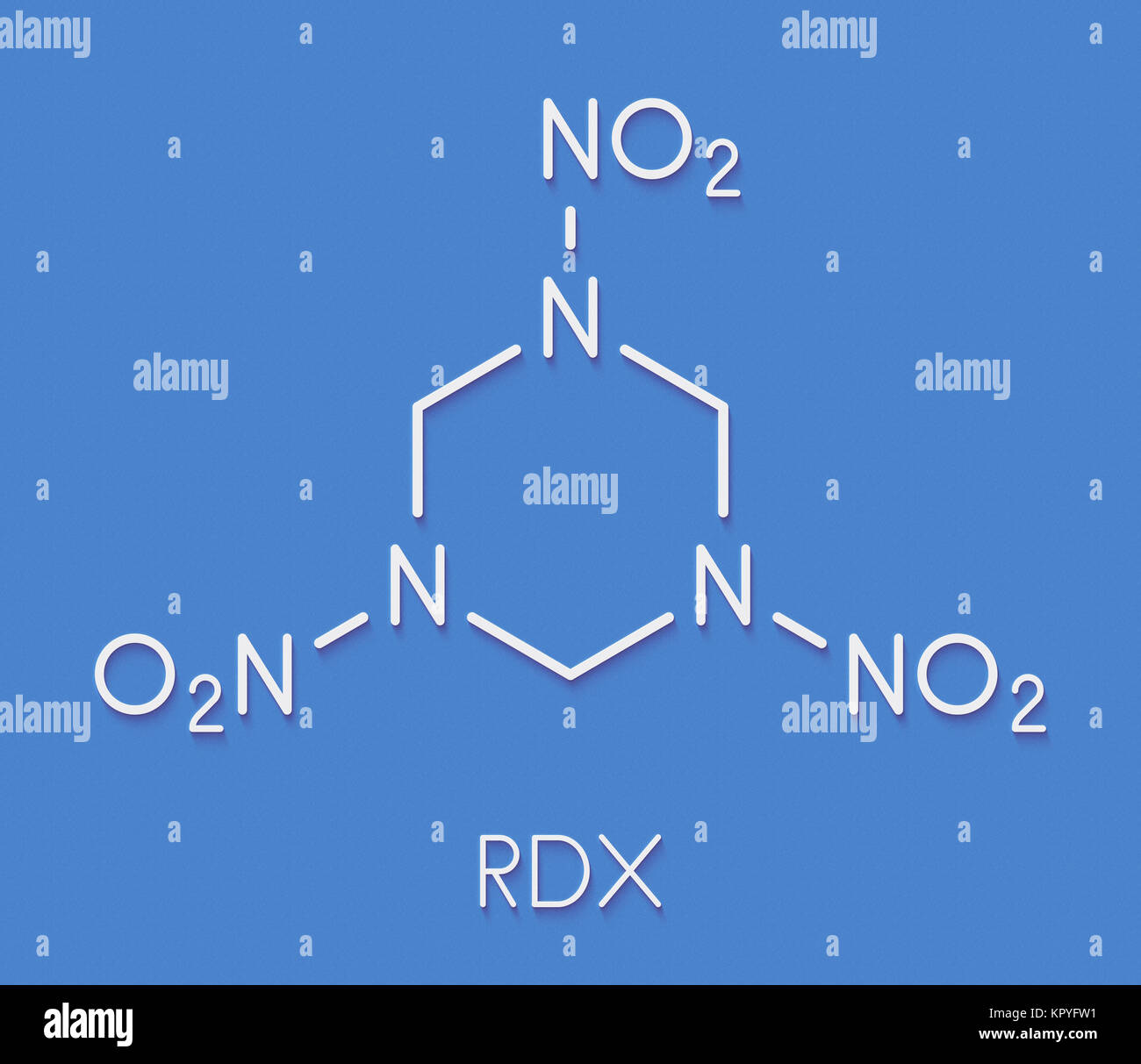 RDX (cyclotrimethylenetrinitramine) explosive molecule. Skeletal ...