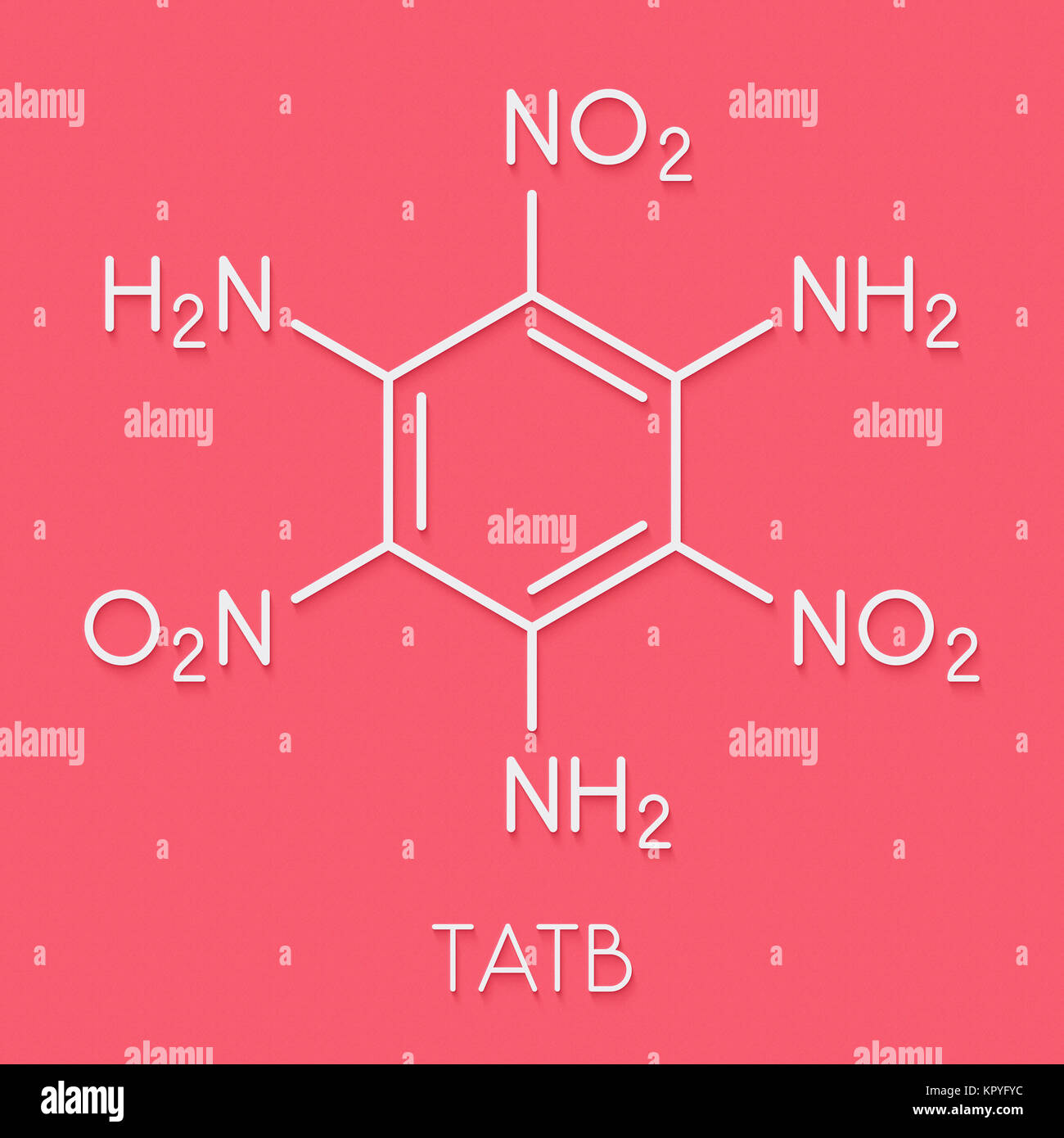 Triaminotrinitrobenzene (TATB) explosive molecule. Skeletal formula ...